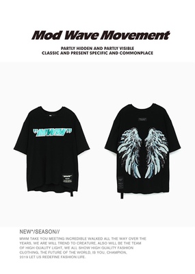 MWM棉毛布青少年木村井泓新款T恤男潮牌欧美珠片绣花宽松嘻哈短袖