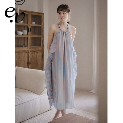 Even Vintage | 真丝有机棉 串珠挂脖度假风不规则荷叶边连衣裙