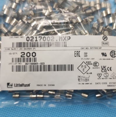 美国力特 5*20 玻璃保险丝管 LF.F2AL250VP 快熔断 0217002.MXP