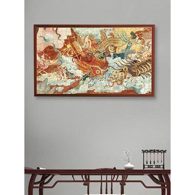 71tx1000片清明上河图裱挂墙98*34框84*38实木100*20塑料细长拼图