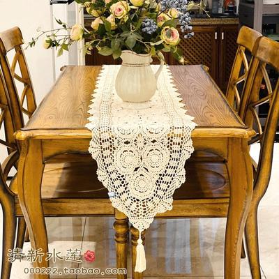 3t23盖手工钩织批发巾棉麻蕾丝桌布复古美式怀旧茶几镂空中式桌旗