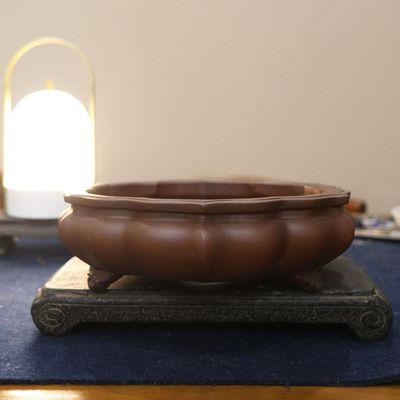 紫砂花盆仿古莲花盆景盆华翔禅意树桩透气养根破损补发室内制陶