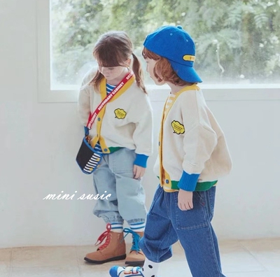 韩系潮童男女童宽松收脚口牛仔裤