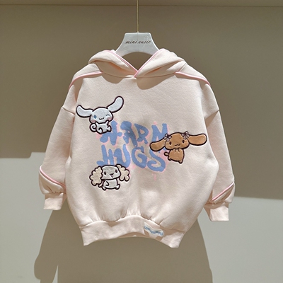 116-164荷兰女童卡通刺绣印花字母抓绒内里连帽卫衣