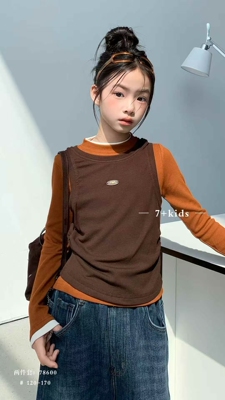 —7+kids童装2025秋冬韩系女童打底衫两件套T恤磨毛上衣潮78600