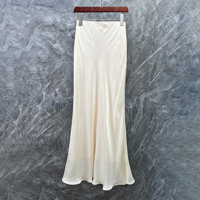 法式高端45度斜裁半身裙夏季新款铜氨丝垂感显瘦高腰长款鱼尾裙子