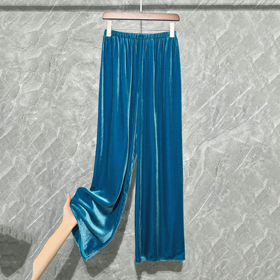 真丝绒长裤垂坠感高腰裤子松紧腰