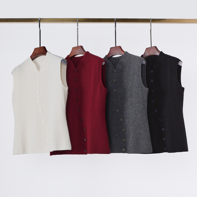 精纺山羊绒 单穿 叠穿 中式立领针织马甲女百搭收腰显瘦无袖背心