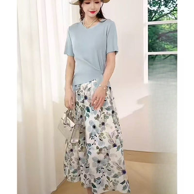 6169 夏季新款时尚显瘦洋气减龄短袖小衫+半裙两件套套裙JR