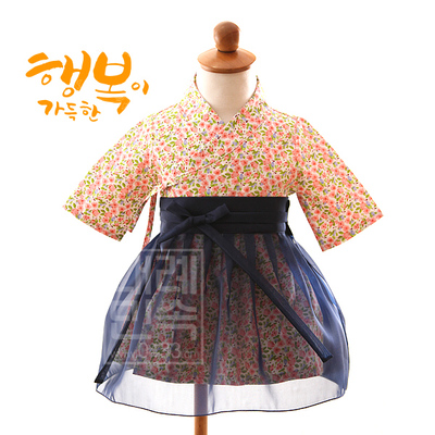 朝鲜族民族服装儿童纯棉连衣裙生活韩服七分袖H-E01324