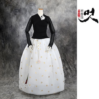 朝鲜族舞蹈练习腰裙练功服黑色网纱上衣福寿花裙子U24218