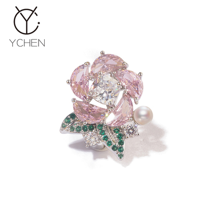 森系粉色水晶可爱山茶花小别针