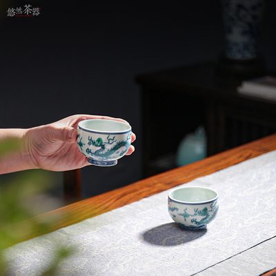 逐青堂景德镇青花斗彩主人杯礼盒