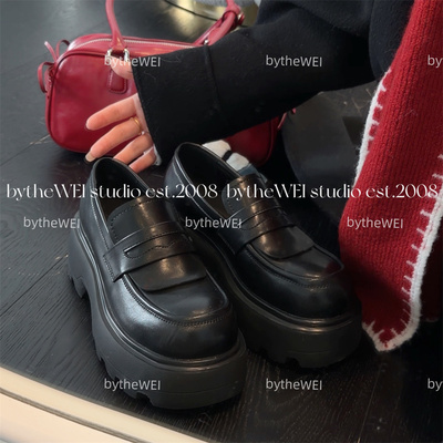 bytheWEI【方糖乐福】7cm增高厚底黑色小皮鞋乐福鞋女2026早春款