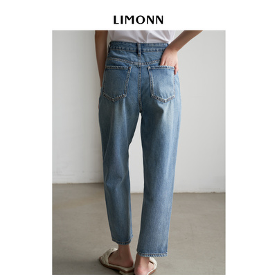 LIMONN法式复古百搭浅色高腰直筒九分牛仔裤女柔软显瘦裤子春夏