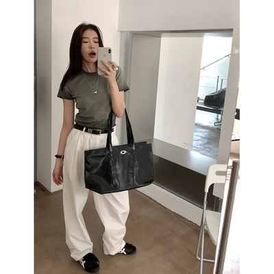 Halo Luu 美式白色休闲裤女夏季新款宽松薄款工装裤子直筒阔腿裤