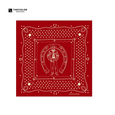 美式复古红色方巾牛仔领头巾丝巾