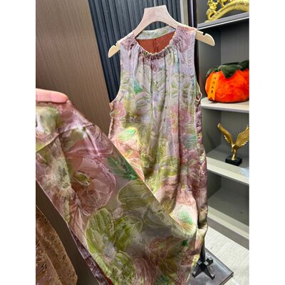 【香云纱·莫奈花园】非遗丝绸无袖连衣裙女夏季宽松显瘦度假裙