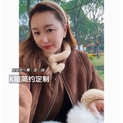 2025冬季新款复古加绒保暖麂皮绒外套女宽松加厚毛绒皮毛一体上衣