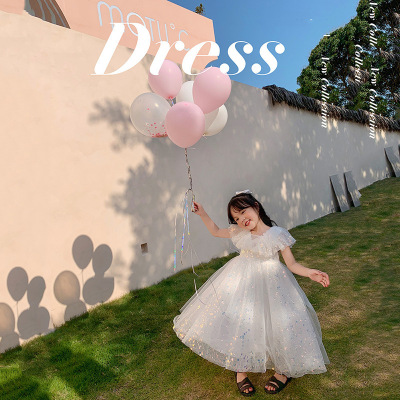 女童连衣裙闪亮公主裙纯白超仙