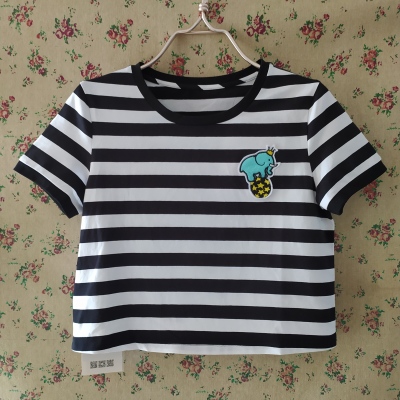 自然元素夏季短袖T恤短款条纹衫