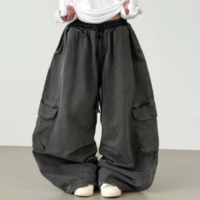韩国代购水洗做旧棉质工装裤