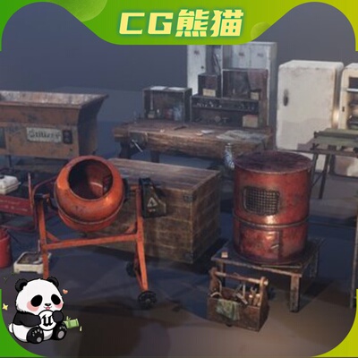 UE4虚幻5 Workbenches and tools pack 末日模型熔炉粘板道具模型