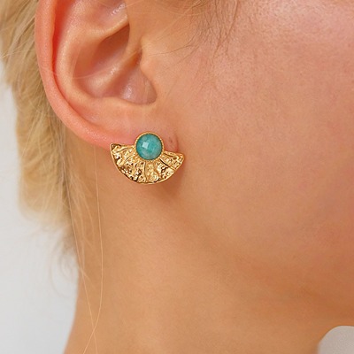 S925银Aten阿顿太阳神尼罗河蓝钻切面天然天河石耳钉