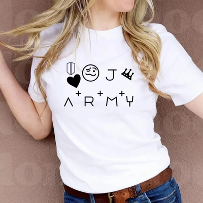 Army T shirt 新款趣味字母笑脸印花T恤短袖女上衣男女情侣体恤