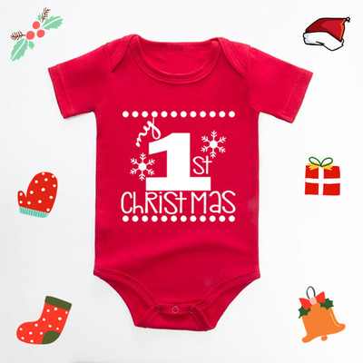 Christmas Snowflake Bodysuit 圣诞节数字1纯棉宝宝哈衣爬爬服