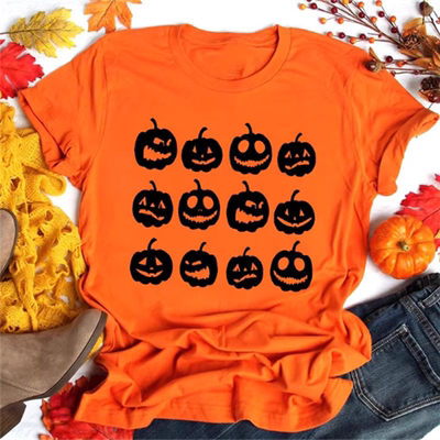 Halloween Pumpkin T shirt 欧美万圣节南瓜印花短袖T恤亲子装