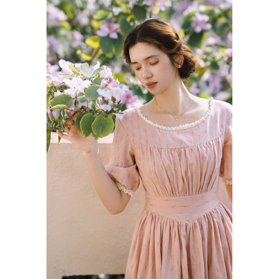 法式复古纯棉收腰茶歇连衣裙