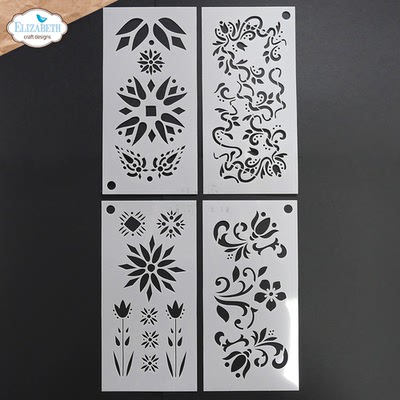 Elizabeth花朵遮蔽板套装 花纹春天手帐纹理Floral Stencils