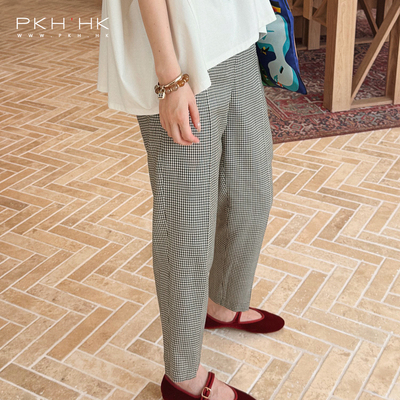 经典黑白千鸟格子抗皱小脚裤