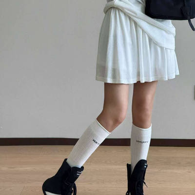 CIZZLEMORE  春秋季黑色小腿袜jk压力精梳棉字母白色运动长筒袜