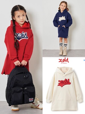 出口日本原单xgirl潮牌全棉毛圈卫衣裙风帽衫女童秋冬新款