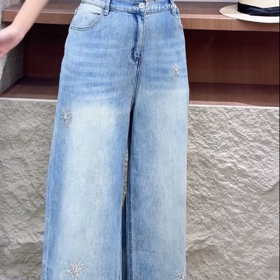 5991芮娜依莲夏款新品重工图案时尚减龄百搭洋气牛仔裤加大码女裤