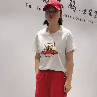 3755女权贵族初夏新品卡通图案休闲百搭减龄短袖T恤衫加大码女装