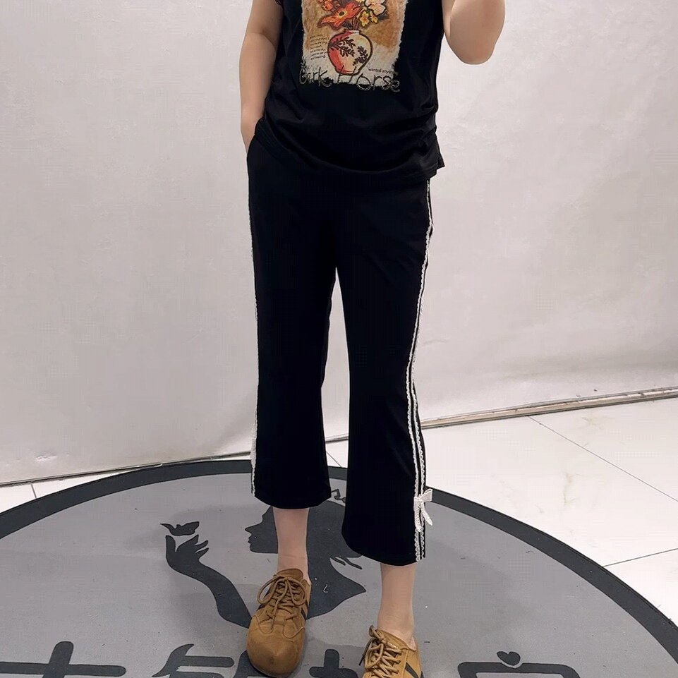 31180女权贵族夏款新品松紧腰侧边蝴蝶结设计减龄休闲裤大码女裤