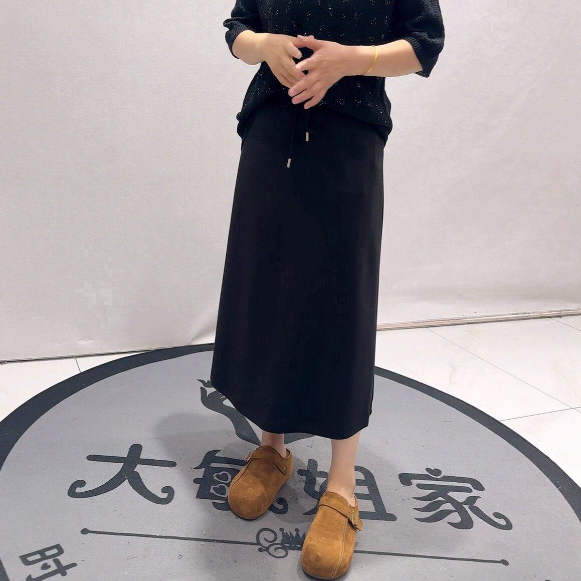 76页80711秋款新品带腰绳底边开衩遮肉显瘦百搭半身裙加大码女装