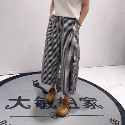 1003女权贵族夏款新品松紧腰遮肉显瘦格子弯刀气球裤加大码女裤