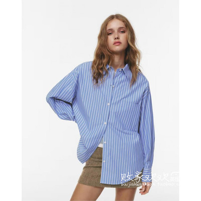 英国代购正品10.26 2025潮流导向 女装新款 翻领条纹长袖舒适衬衫