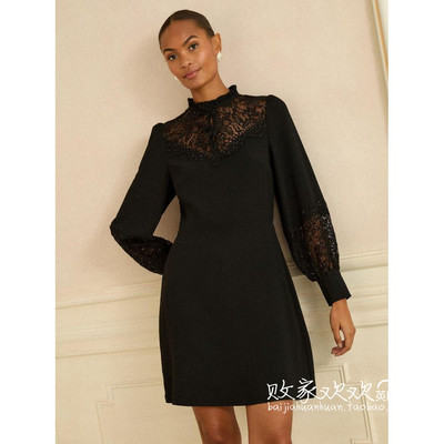 英国代购正品11.16 名品NEXT 女装新款 蕾丝设计深色中长款连衣裙