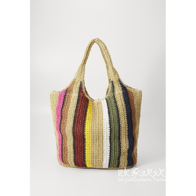 英国代购正品07.28 名品Z 女包新款 彩色条纹大容量针织手提包