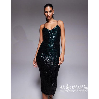 英国代购正品10.29 2025潮流导向 女装新款 吊带亮片迷笛连衣裙