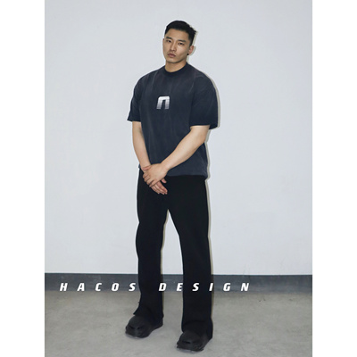 HACOS夏季新款美式立体双面印花T恤Kanye风做旧复古简约运动休闲