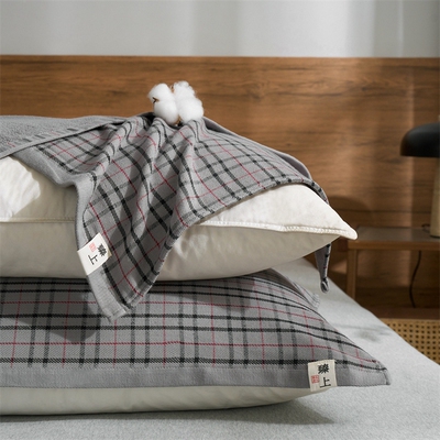 2024新款全棉枕巾一对装52x75cm成人单人枕皮【非枕套】简约格子