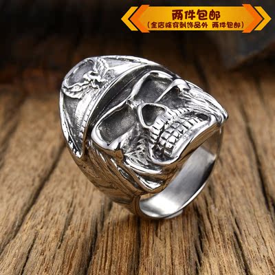 钛钢戒指指环朋克风骷髅钛钢戒指