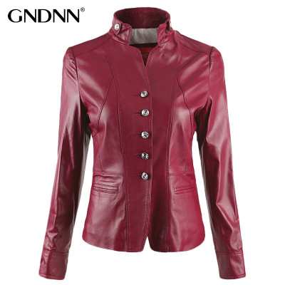 断码 GNDNN真皮皮衣 女11颗施家水钻纽扣头层绵羊皮真皮皮衣夹克