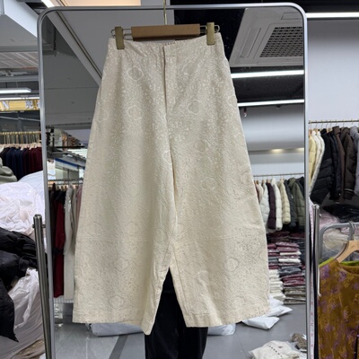 新中式女装弯刀裤2026年春装新款松紧腰9分裤缎面提花洋气显气质